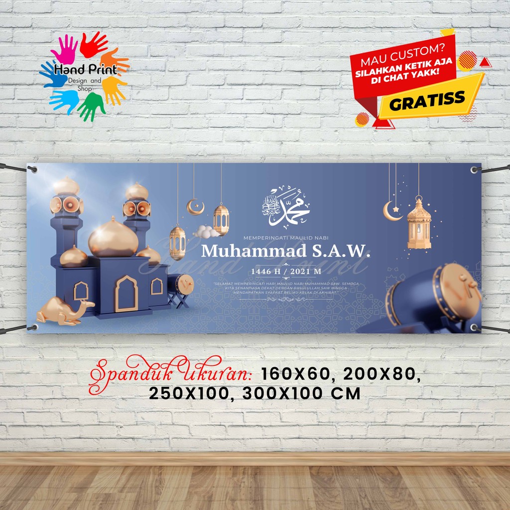 Jual Cetak Spanduk Banner Memperingati Maulid Nabi Muhammad Biru MMT ...