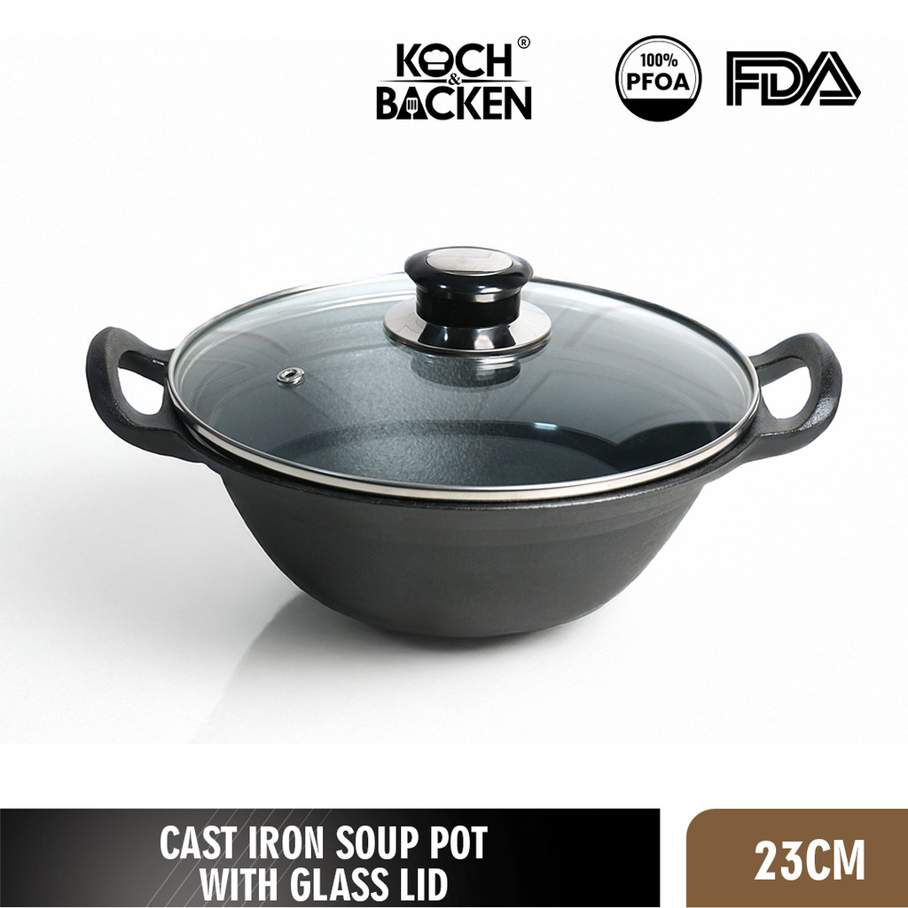 Jual KOCH&BACKEN Cast Iron Soup Pot With Glass Lid 23cm - Wajan Kuali ...
