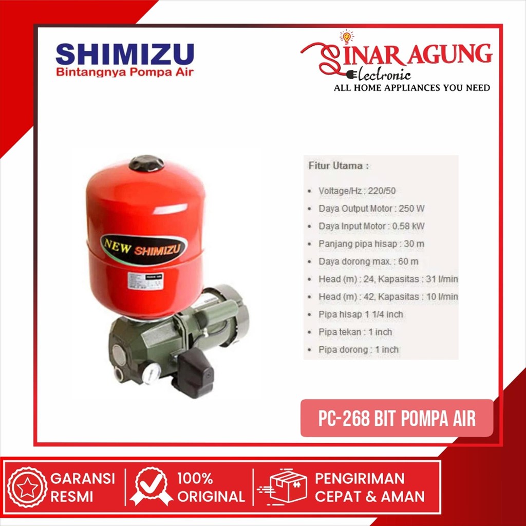 Jual SHIMIZU PC268BIT / PC-268BIT JET PUMP POMPA AIR 250 WATT | Shopee Indonesia
