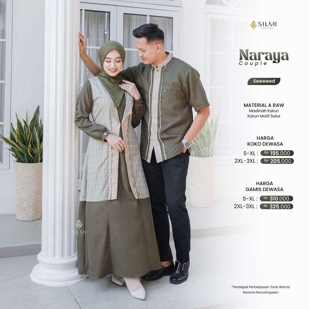 Jual Sarimbit Couple Pasangan Baju Lebaran Wanita 2025 Terbaru Motif Silmi Naraya Couple Seaweed ...