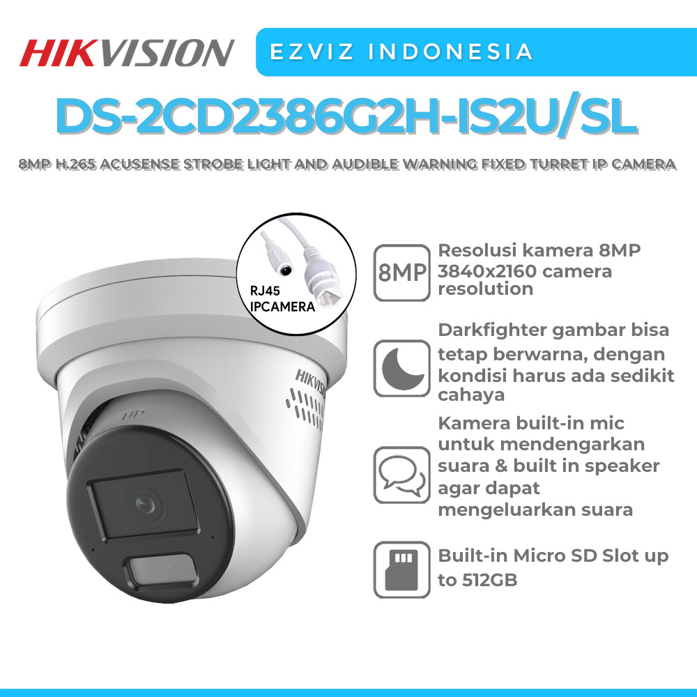 Jual HIKVISION DS-2CD2386G2H-IS2U/SL 8MP H.265 ACUSENSE STROBE LIGHT ...