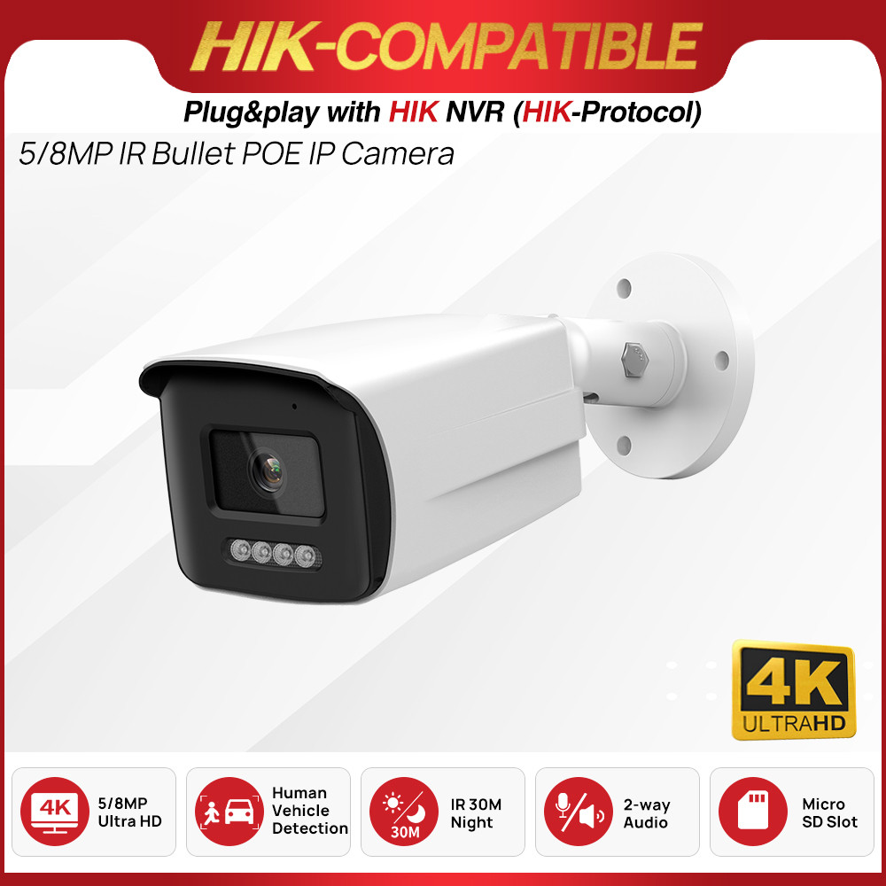 Jual 8MP Bullet Camera 4K PoE IR Night Vision 2-Way Audio Built-in Mic ...