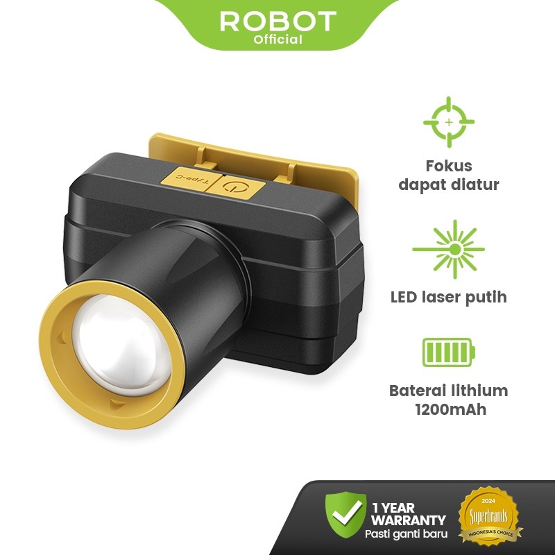 Jual ROBOT Headlamp Lampu Kepala LED 1200mAh Emergency Rechargeable Headlight Senter Outdoor RT ...