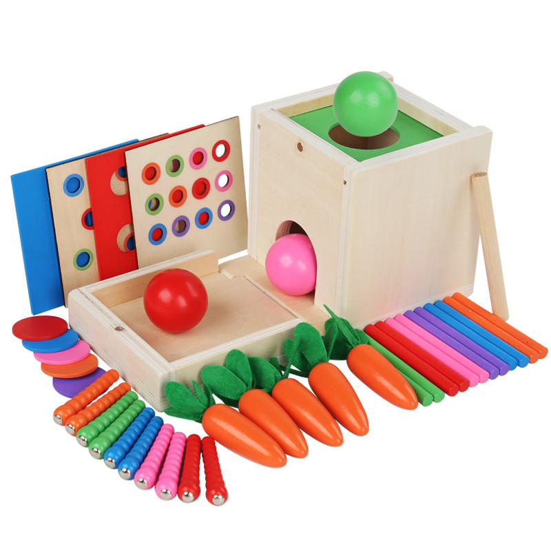 Jual 6-in-1 Wooden Montessori Toy Play Kit Object Permanence Box Play ...