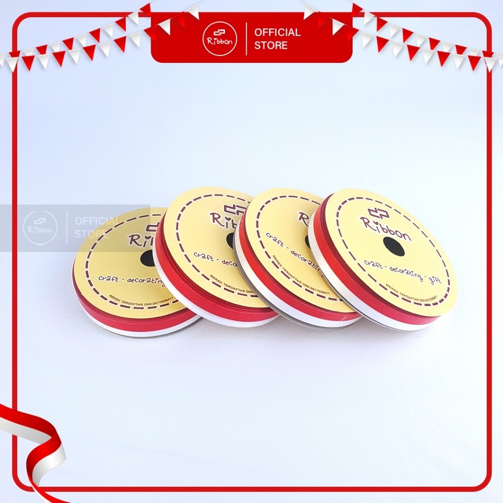 Jual 1 Roll Pita Kado MERAH - PUTIH 13mm x 14m Ribbon 1.3cm Bendera ...