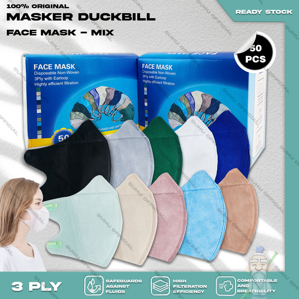 Jual Masker Duckbil FACEMASK 3Ply isi 50Pcs Putih Hitam Warna Duckbill ...