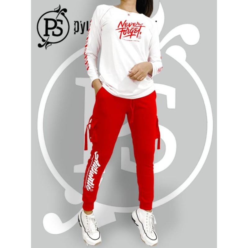 Jual Baju senam Pyursport/Setelan joger cargo panjang merah putih ...