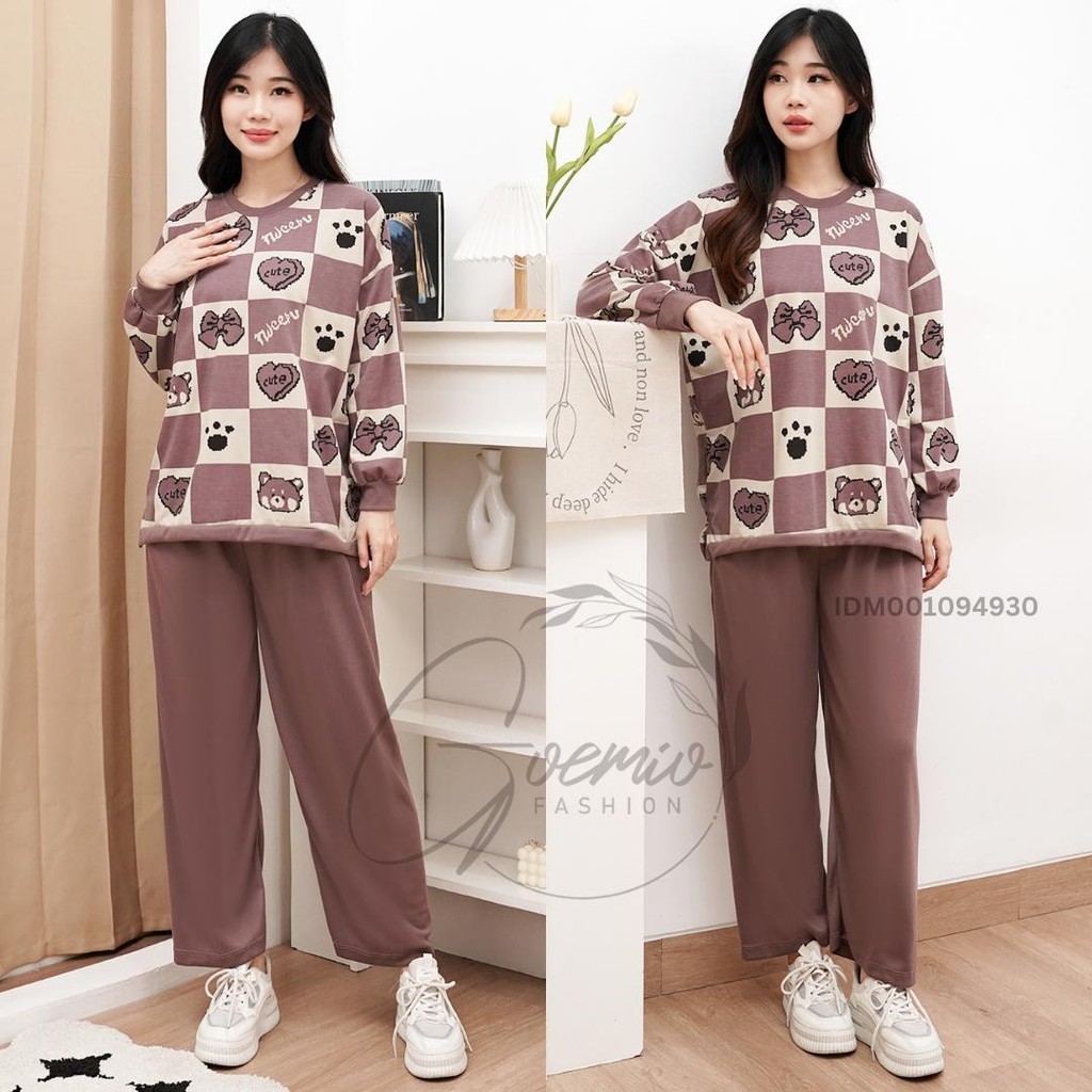 Jual iLook LD 120 One Set Cute Bear Setelan Katun Knit Combi Atasan Motif Bunga Lengan Panjang ...