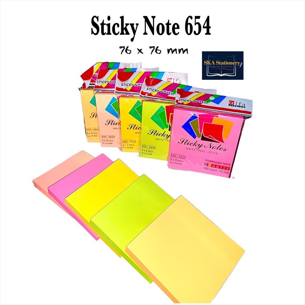Jual Sticky Note/Kertas Memo/Memo Tempel/ Rainbow 76x76 mm 654 (Pcs ...