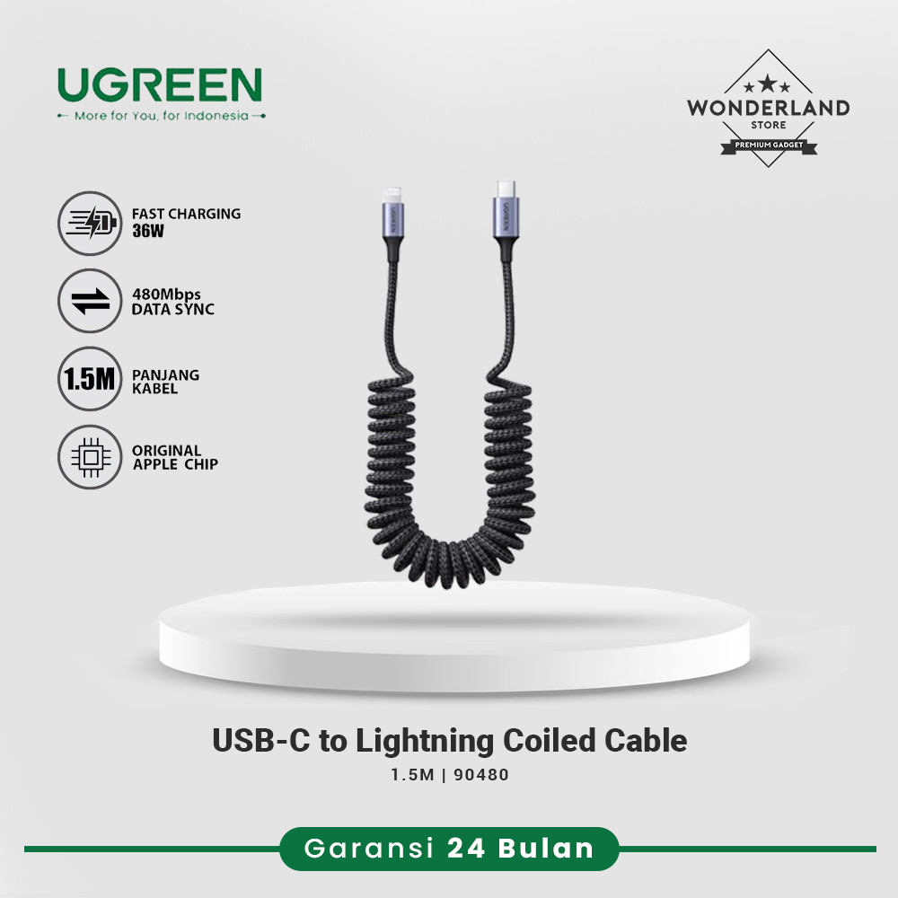 Jual Ugreen Kabel USB-C to Lightning 36W Coiled Cable MFI Certified 1.5M - Wonderland Store ...