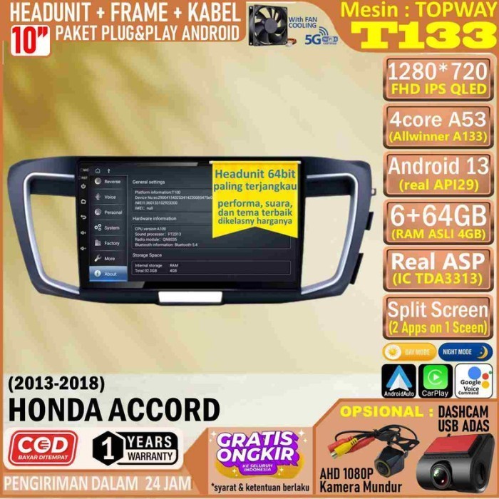 Jual Paket Headunit Android 10 inch + Frame + PNP Canbus Honda Accord ...