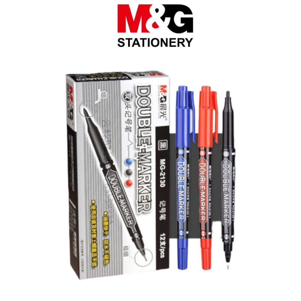 Jual Spidol Double Marker M&G Permanent Marker #APM21372 Tinta Hitam ...