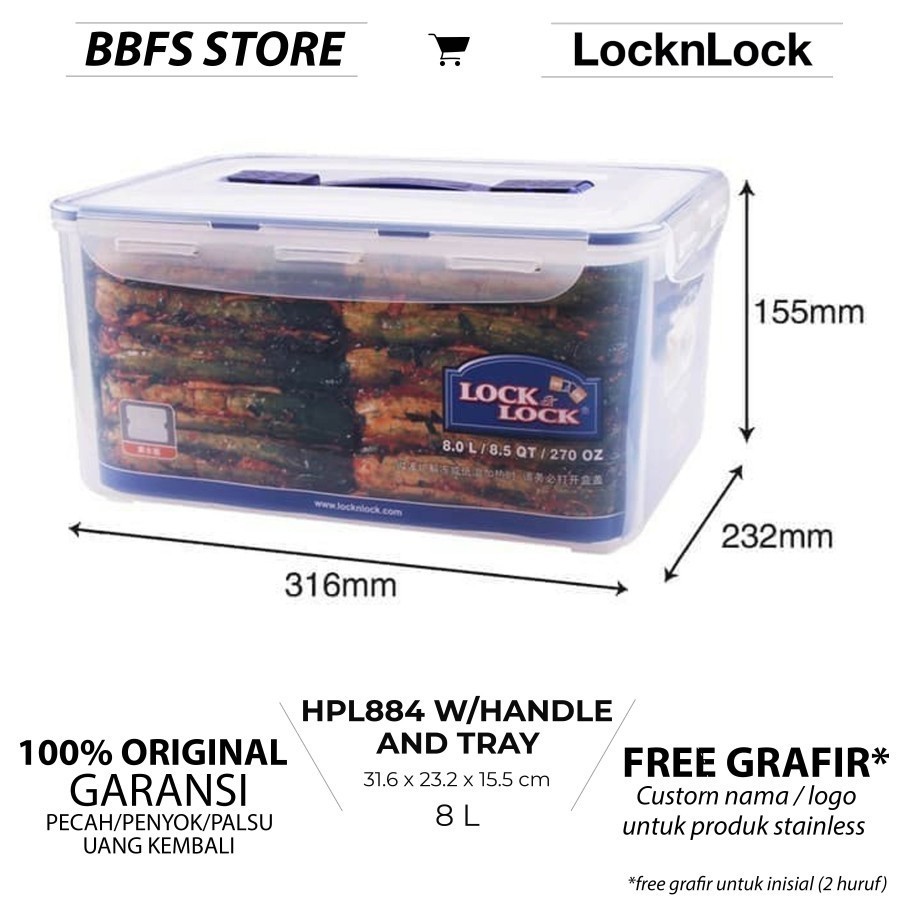 Jual LOCKNLOCK Food Container 8L HPL884 HPL885 Rectangular Handy ...