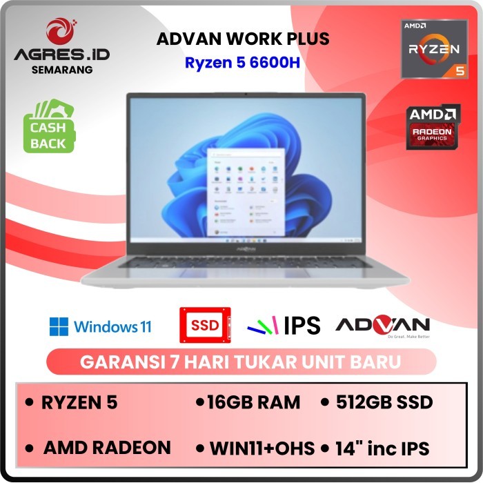 Jual Advan Workplus Ryzen 5 6600H 16GB SSD 512GB 14' FHD W11 SILVER - SCREEN PROTECT | Shopee ...