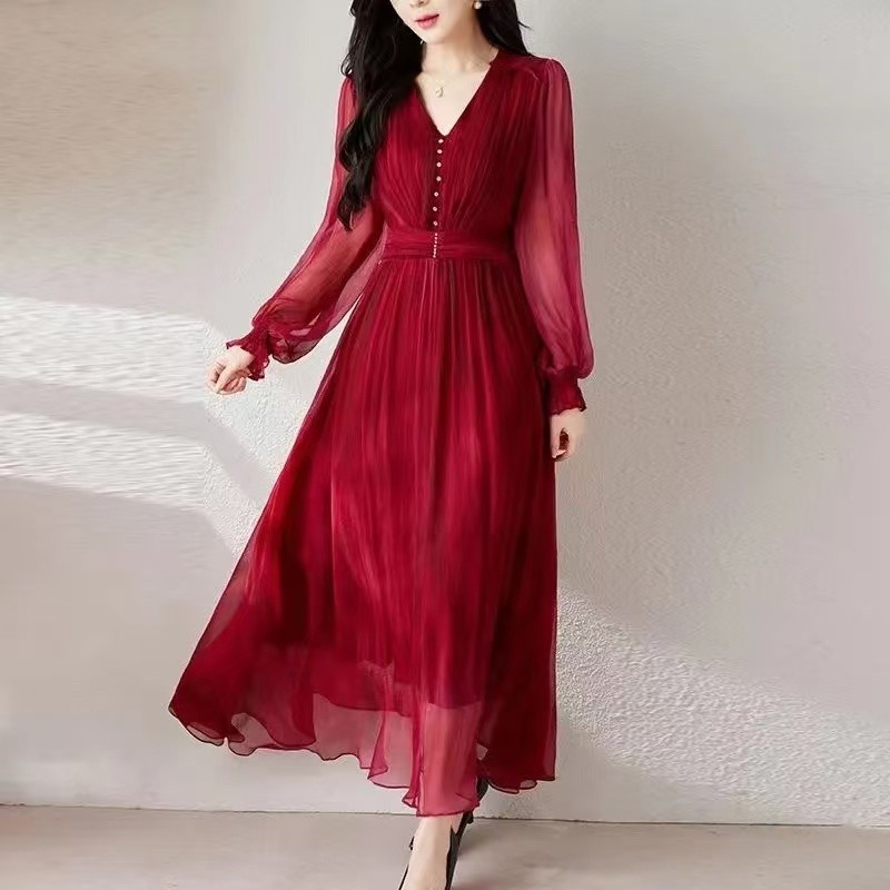Jual FAN Gaun merah elegan korea terbaru/Gaun pesta mewah/gaun lengan ...