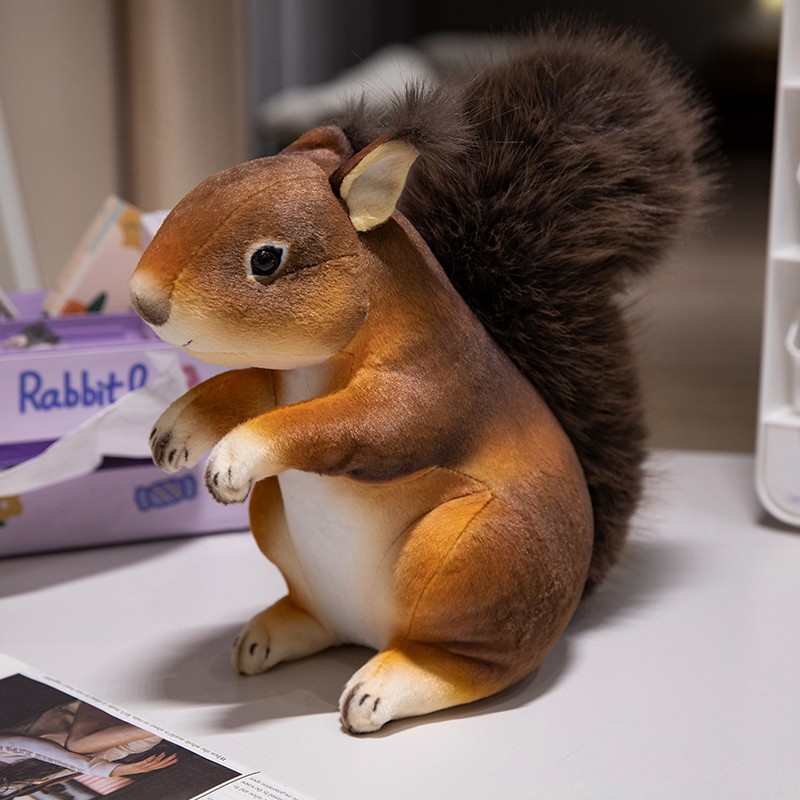 Jual Simulation Furry Hair Squirrel Plush Toy Realistic Big Umbrella ...