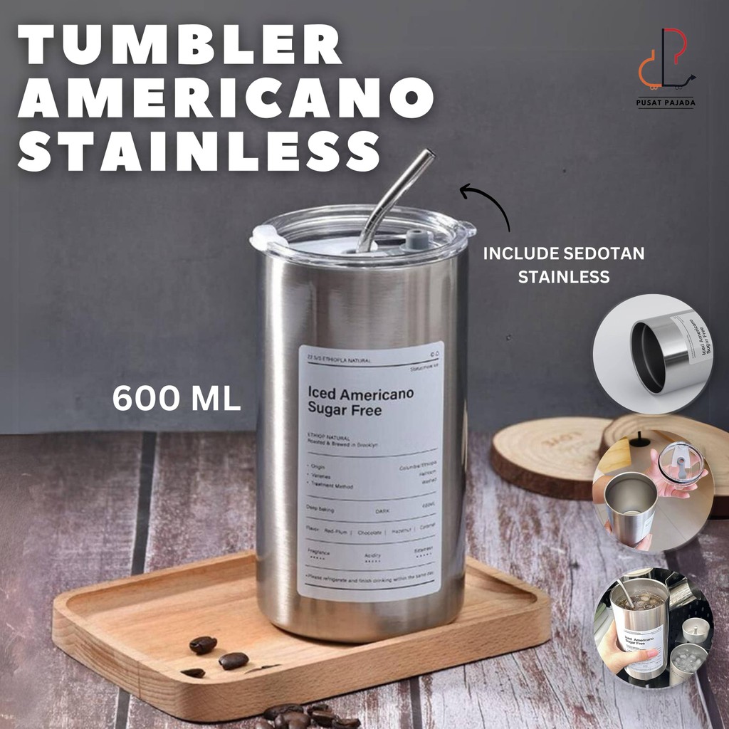 Jual Tumbler Gelas Americano Stainless 600ml Tumblr Cangkir Kopi Ice ...
