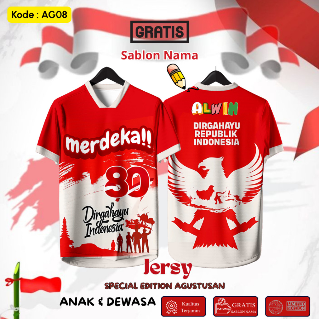 Jual Kaos Jersey HUT Republik Indonesia Ke - 80 th 2025/Baju Konvoi Agustusan Terbaru Desain ...