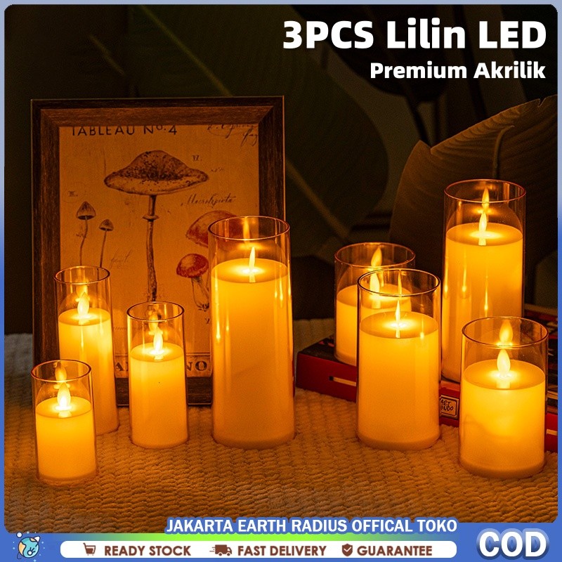 Jual 3PCS Lilin LED Premium Akrilik Aesthetic Candle Smokeless Lilin ...