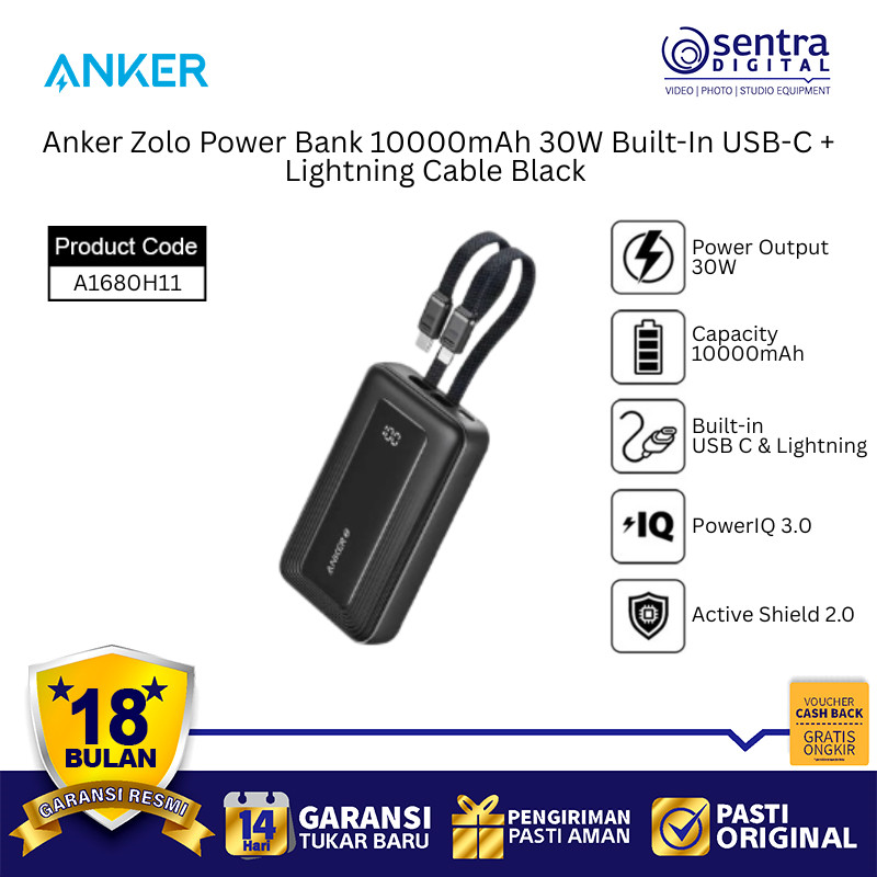 Jual Anker 10000mAh Power Bank 30W A1680H11 Zolo Dual Cable USB-C ...