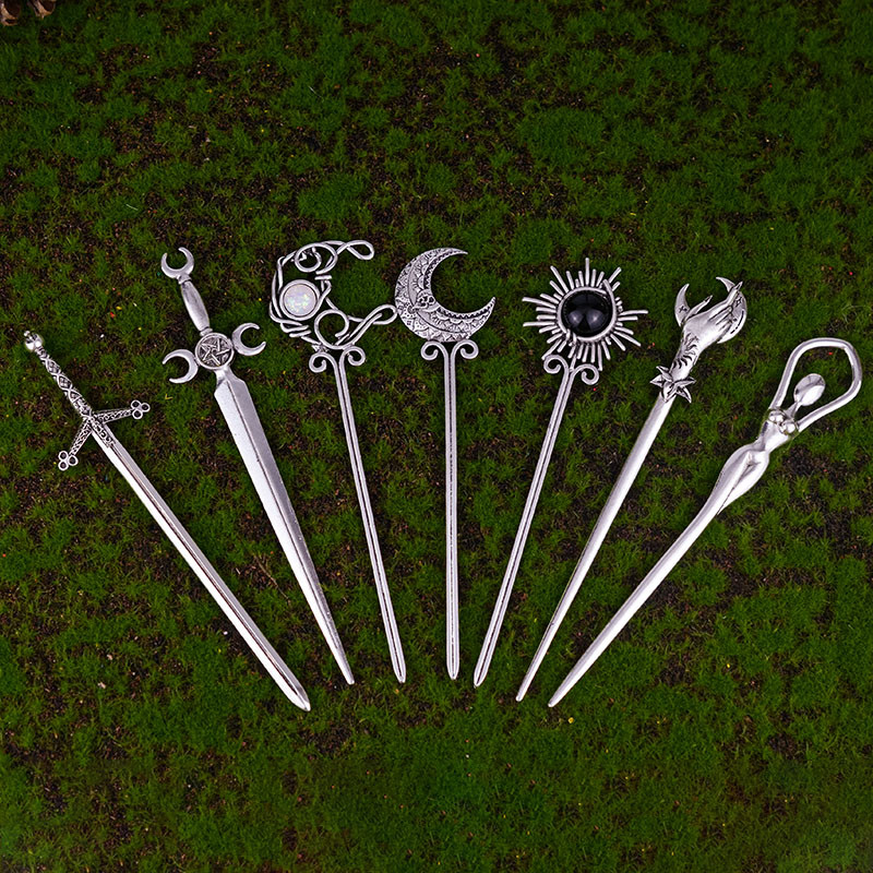 Jual Wit Sword Crescent Moon Goddness Hair Stick Pagan Occulet Hairpin ...