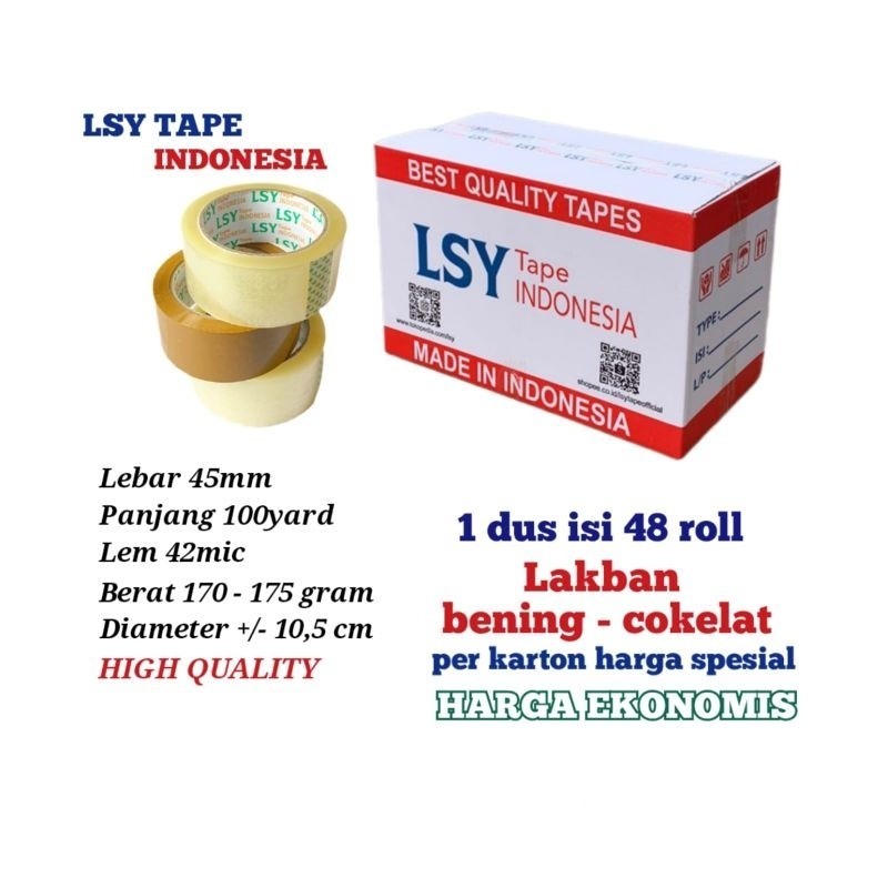 Jual lakban bening - cokelat termurah LSY TAPE 1 dus isi 48 roll 100yard CHO | Shopee Indonesia