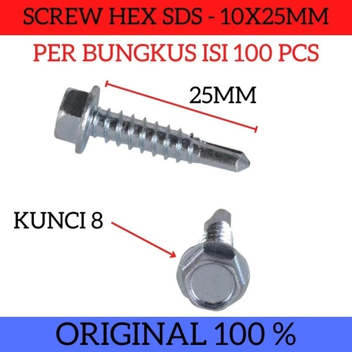 Jual Per Bungkus 100 Pcs Baut Skrup Hex SDS Self Drilling ukuran 10 x ...