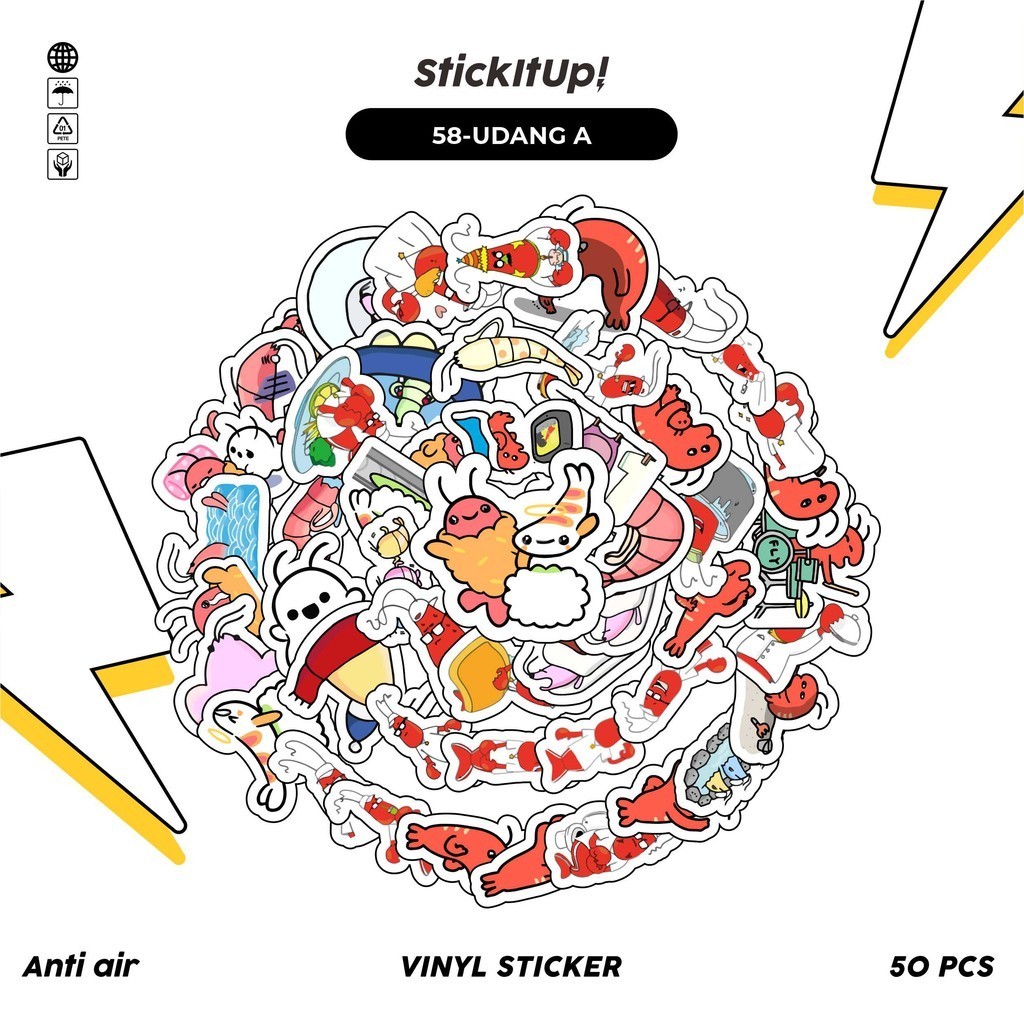 Jual COD 50 Pcs Stiker Pack Graffiti Motif Kartun Hewan Udang Lucu Lucu ...