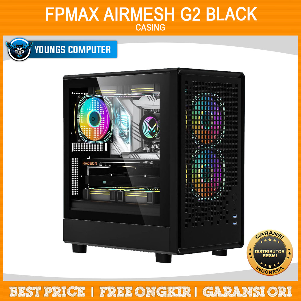 Jual CASE FPMAX AirMesh G2 Black + 3 Fan RGB Micro ATX ITX Casing ...