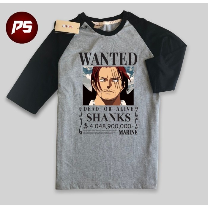 Jual Kaos Raglan Akagami Shanks Wanted Bounty Red Hair Pirates One ...