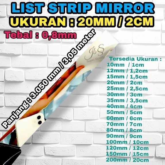 Jual LIST PLAT STRIP MIRROR SILVER 20MM×305CM×T 0.8MM STAINLESS SS 201 ...