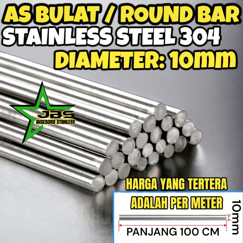 Jual AS SS 304 - 10MMX100CM - ROUND BAR STAINLESS 304 - AS BULAT PADAT ...
