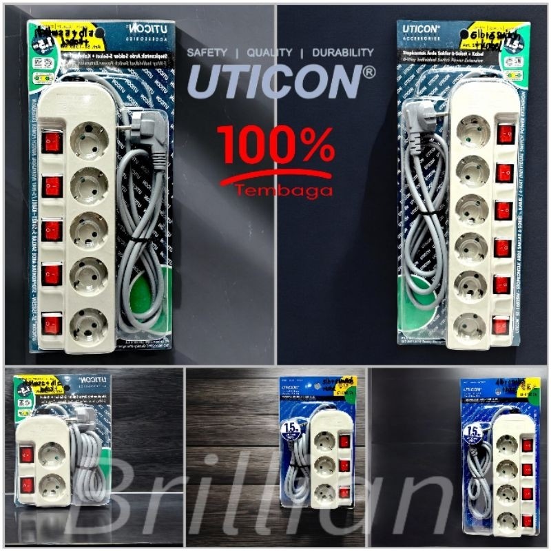 Jual Brilliant - Original UTICON Stop Kontak + Kabel - 2 / 3 / 4 / 5 / 6 Lobang + Switch Saklar ...