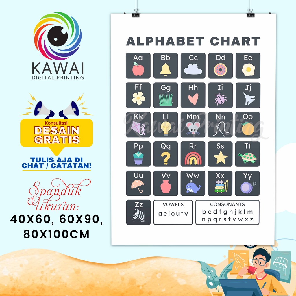 Jual SPANDUK / BANNER Alphabet Chart Free Desain | Shopee Indonesia