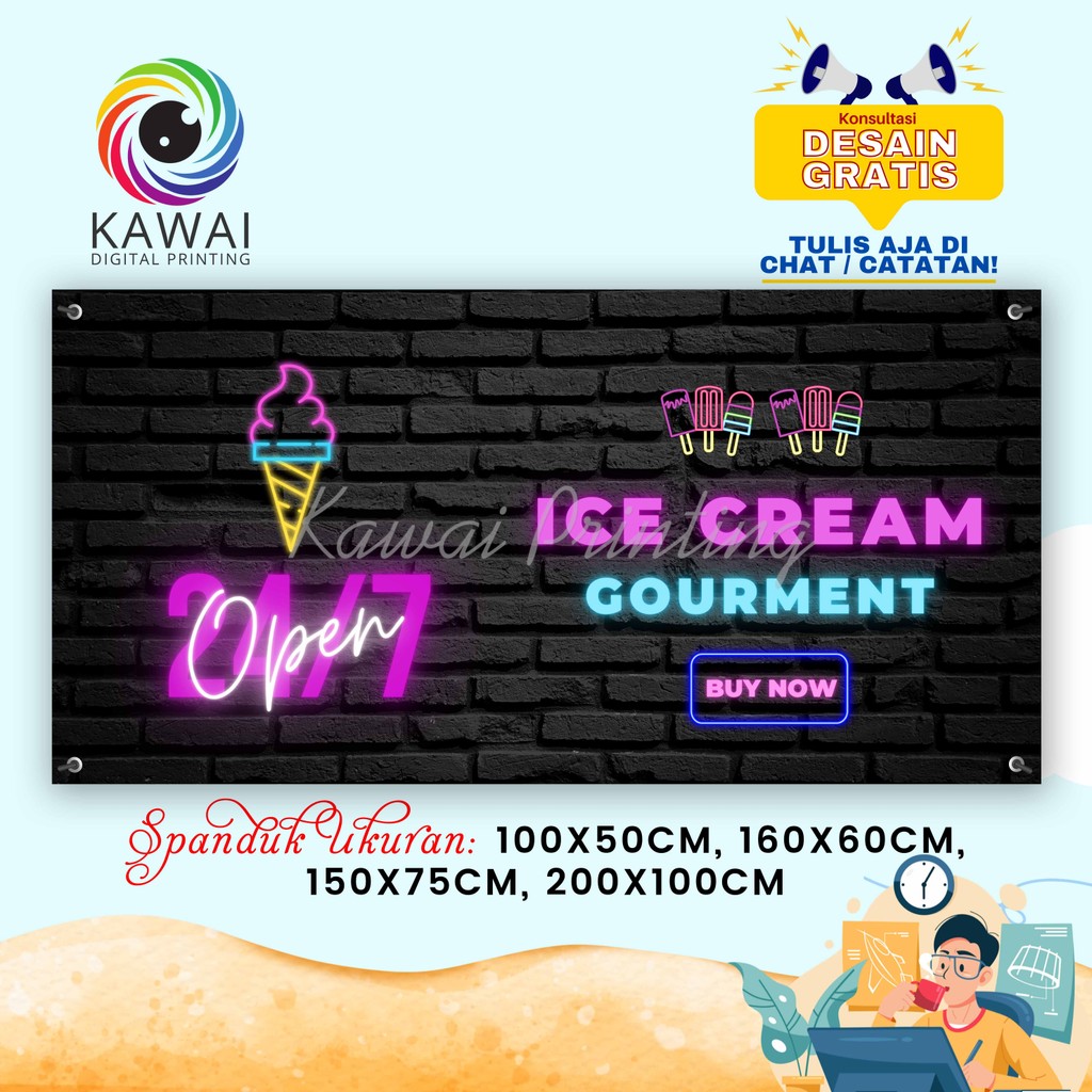 Jual SPANDUK / BANNER Jualan Ice Cream Makanan Manis Hitam Free Desain ...