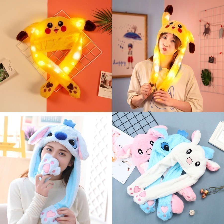 Jual Topi Plush LED - Bunny Hat - Kelinci/Stitch/Pikachu/Doraemon H20 ...