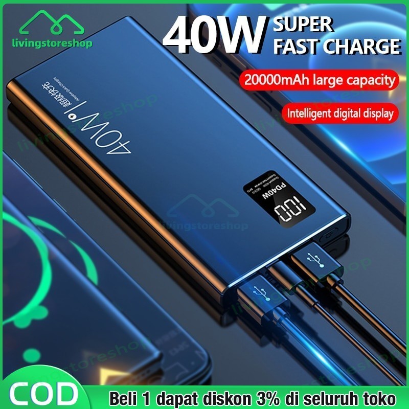 Jual 44W Super Fast Charging Power Bank LED Display Powerbank 20000mAh Dual Output Port USB ...