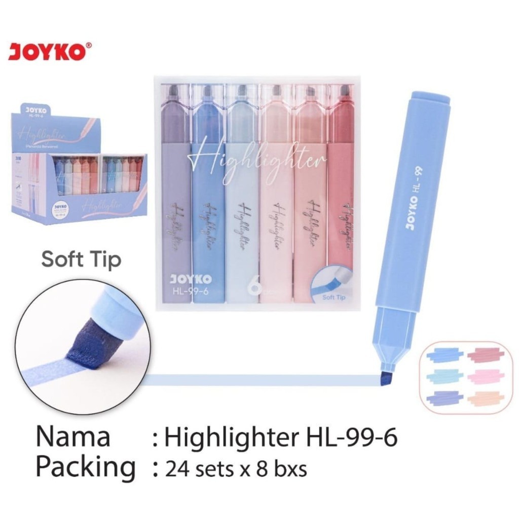 Jual Highlighter Soft Tip HL99 Soft Tip HL-99-6 Joyko | Shopee Indonesia