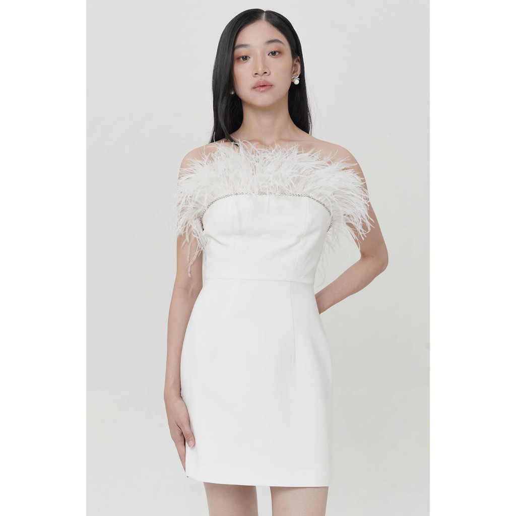 Jual CINDY PRISCILLA X LOVE AND FLAIR - Ensley Faux Feather Mini Dress ...