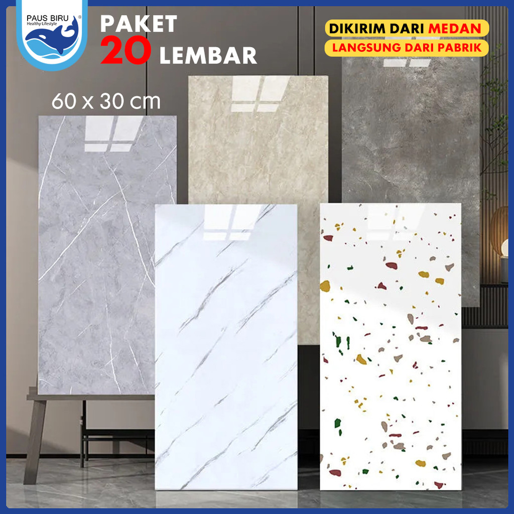 Jual Paus Biru - Paket 20 Lembar Wallpaper Dinding Vinyl Marble 30x60 cm / Marbel Granit ...