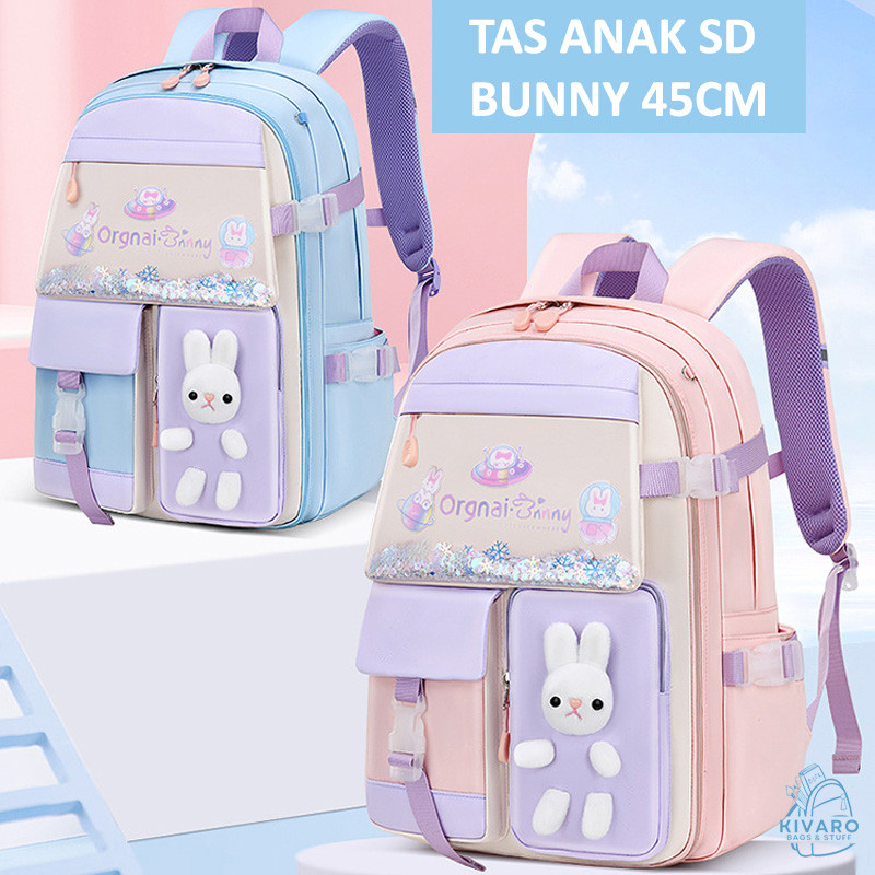 Jual Tas Sekolah Anak Perempuan SD Ransel Besar 45cm Motif Bunny Purple ...