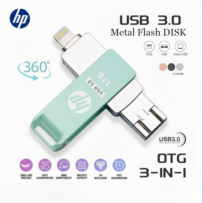 Jual FlashDisk HP USB3.0 Stik Memori Tiga-Dalam-Satu Flash Drive logam ...