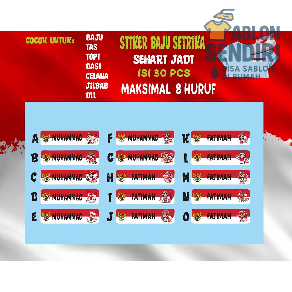 Jual Stiker Label Nama/Stiker Setrika Waterproof Untuk Anak-anak dan ...