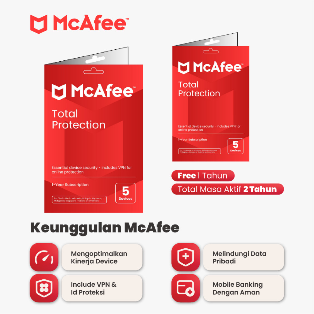 Jual Software Antivirus McAfee Total Protection 5 Device 1 Tahun Free 1 ...