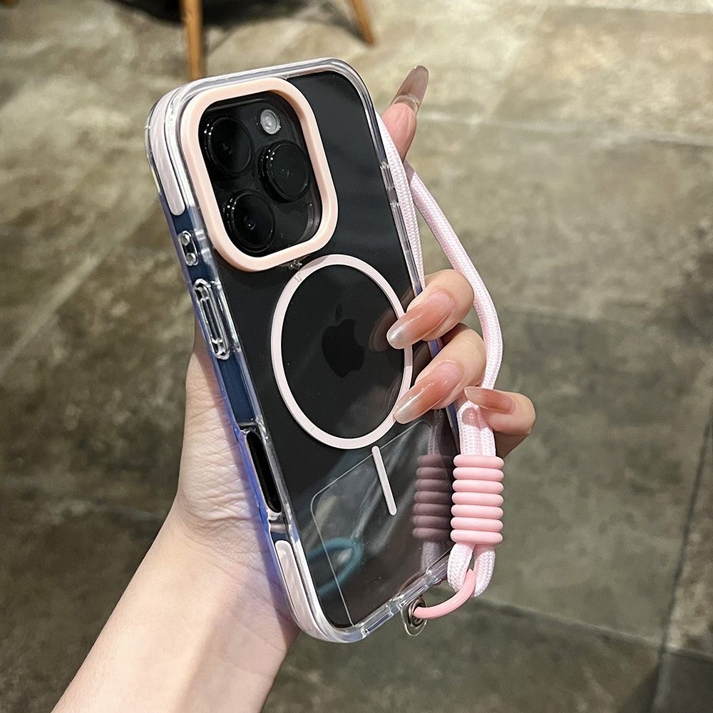 Jual Colorful Border Transparent Magnetic Short Rope Phone Case for ...