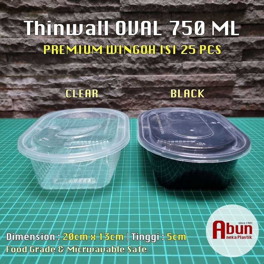 Jual Thinwall Oval 750ML (Wingoh) Black/Clear isi 25 Pcs | Shopee Indonesia
