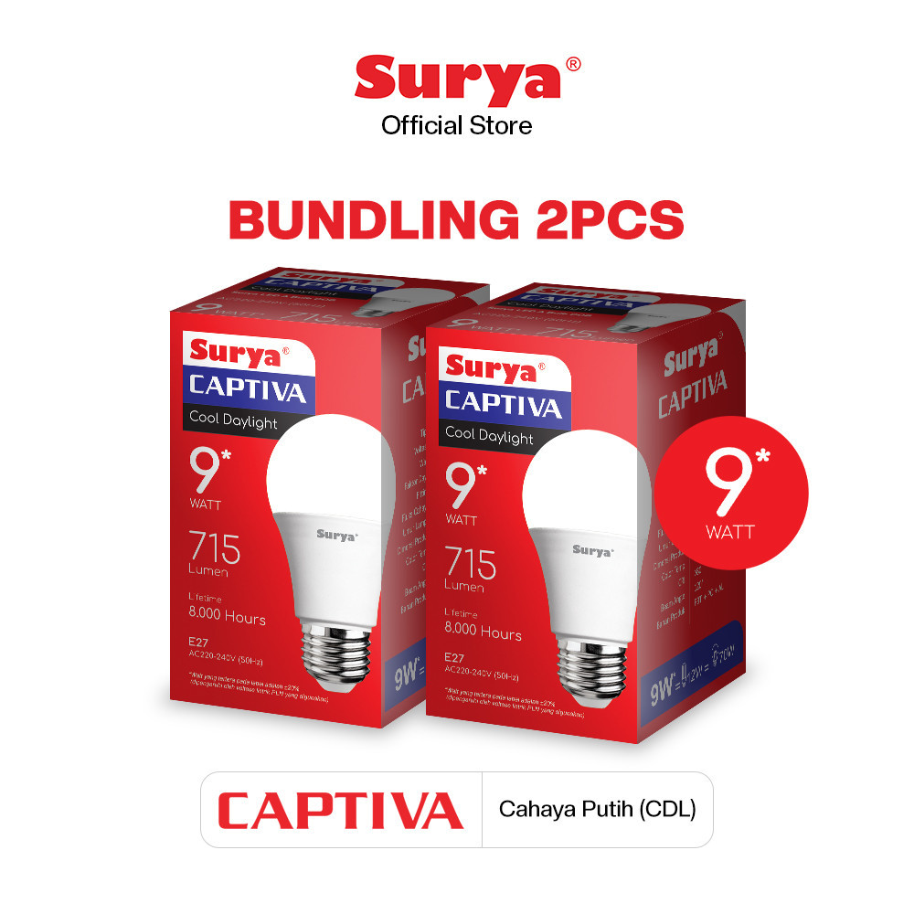 Jual Surya Lampu Bohlam LED Captiva 9 Watt Cahaya Putih (Paket 2 Pcs) | Shopee Indonesia