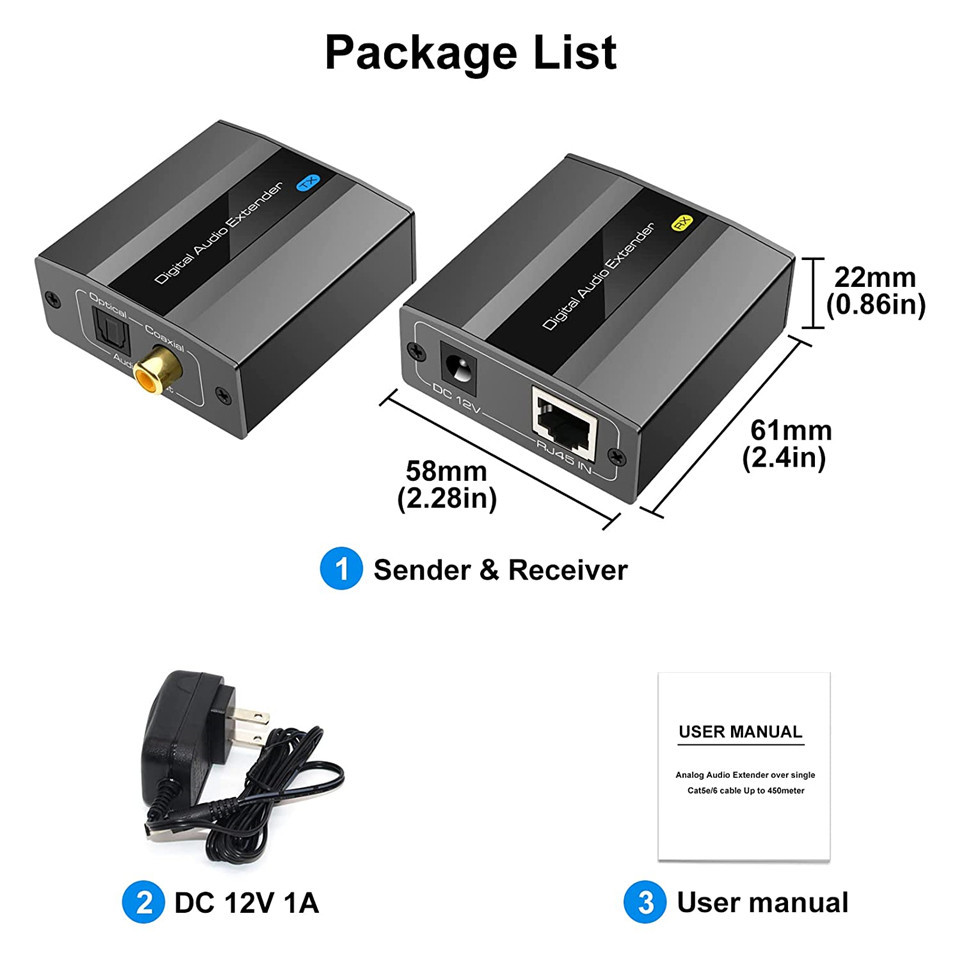 Jual Digital Audio Extender Optical Toslink SPDIF Coaxial Over Ethernet ...