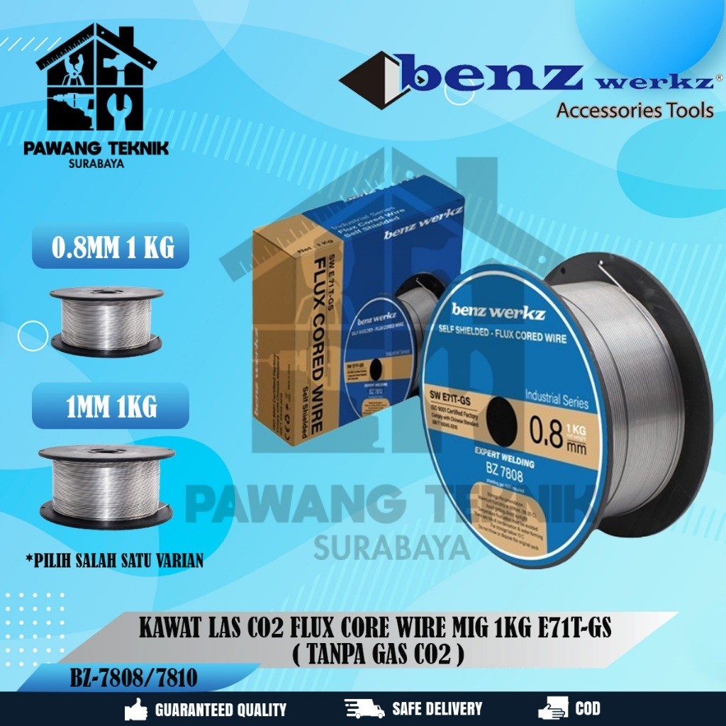 Jual Benz Werkz Kawat Las Mig 0.8MM 1MM 1KG Flux Cored Wire NON CO2 Kawat Las Mesin Las MIG ...