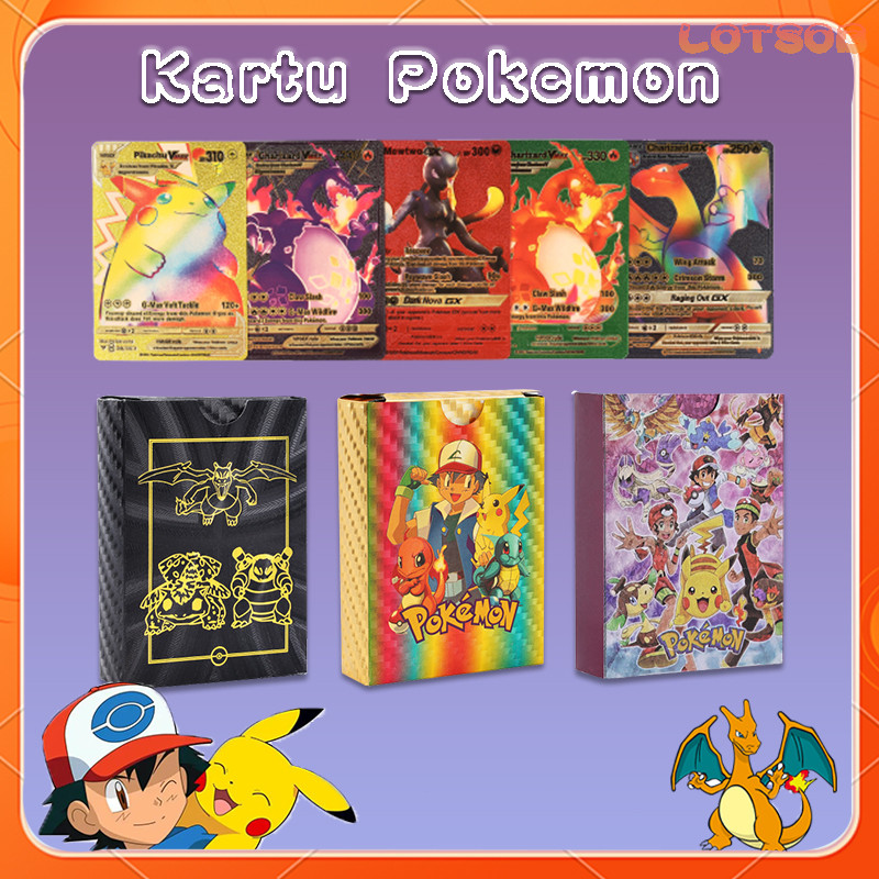 Jual Kartu Pokemon Charizard 1 box 55pcs Metal emas Pokemon Shiny Cards Pokemon Go Pikachu ...